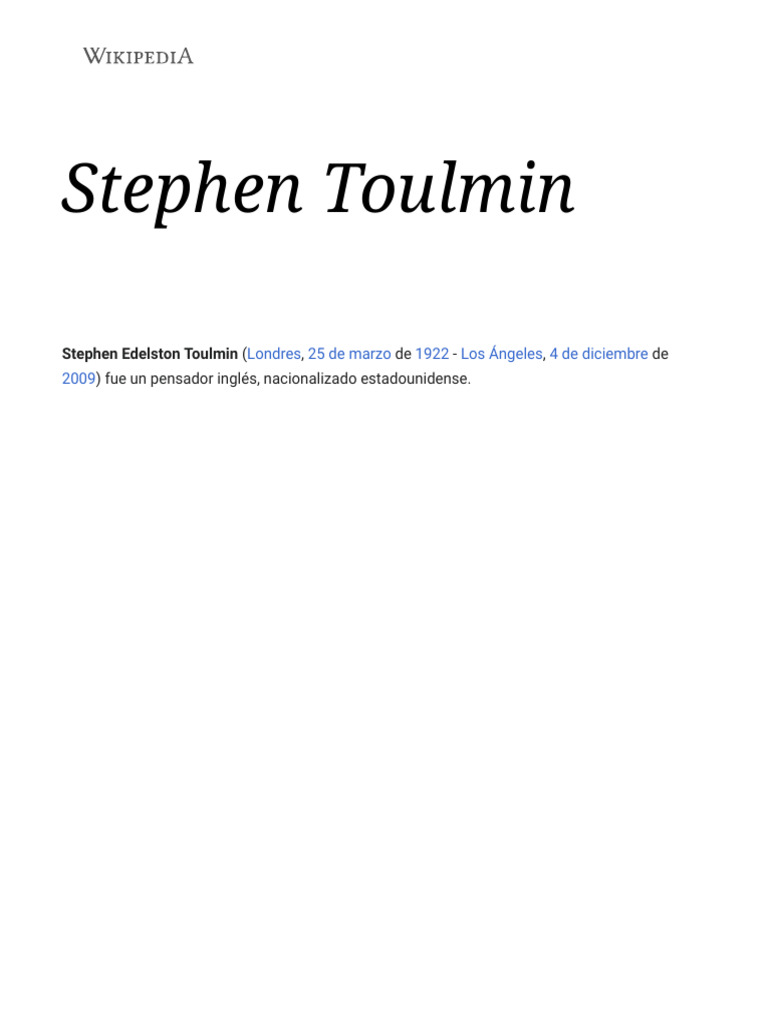 Stephen Toulmin - Wikipedia, La Enciclopedia Libre | PDF | Educación en ...