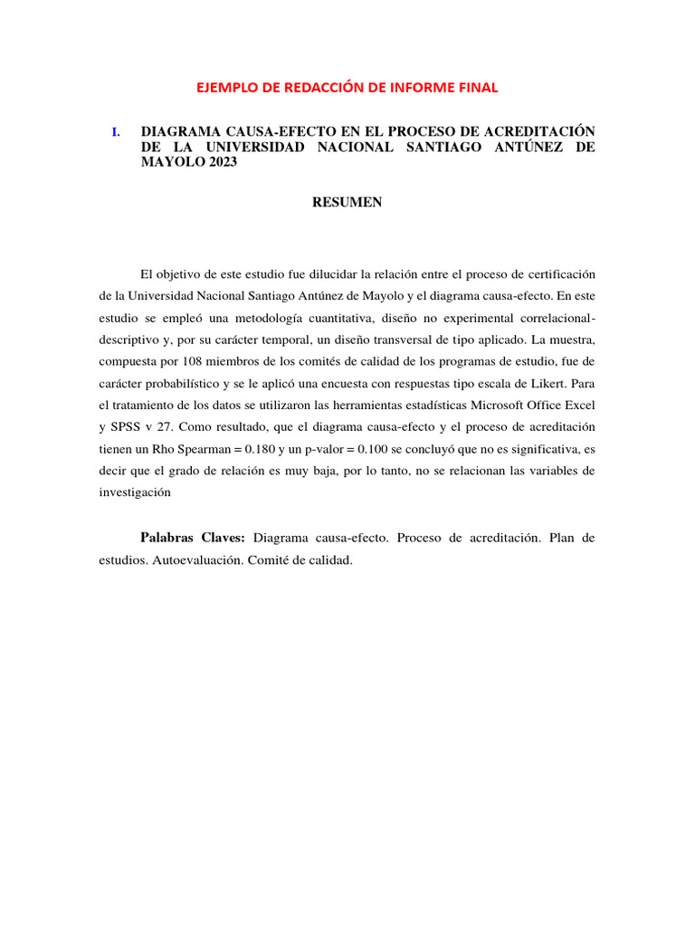 Ejemplo de Redacción de Informe Final | PDF | Valor P | Investigación cuantitativa