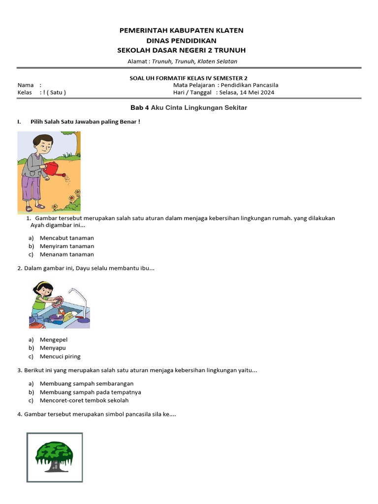 Soal Sumatif Uh PKN Bab 4 Semester 2 | PDF