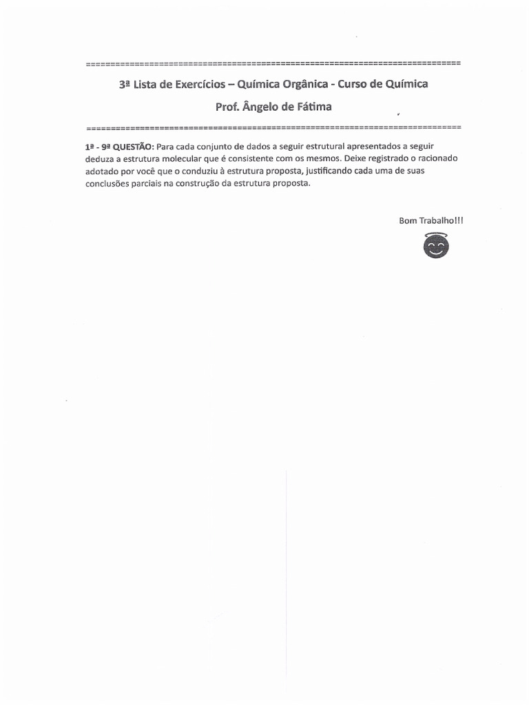 LISTA DE EXERCÍCIOS IV e RMN 1-2023 | PDF | Química Orgânica | Química