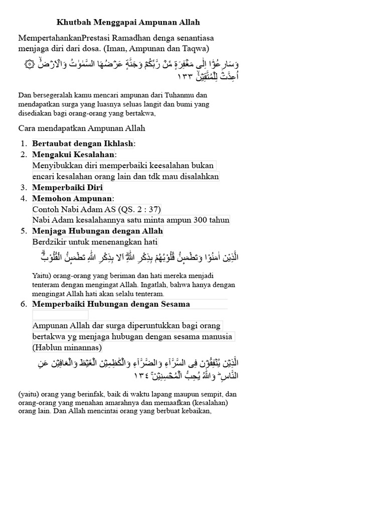 Khutbah Menggapai Ampunan Allah | PDF