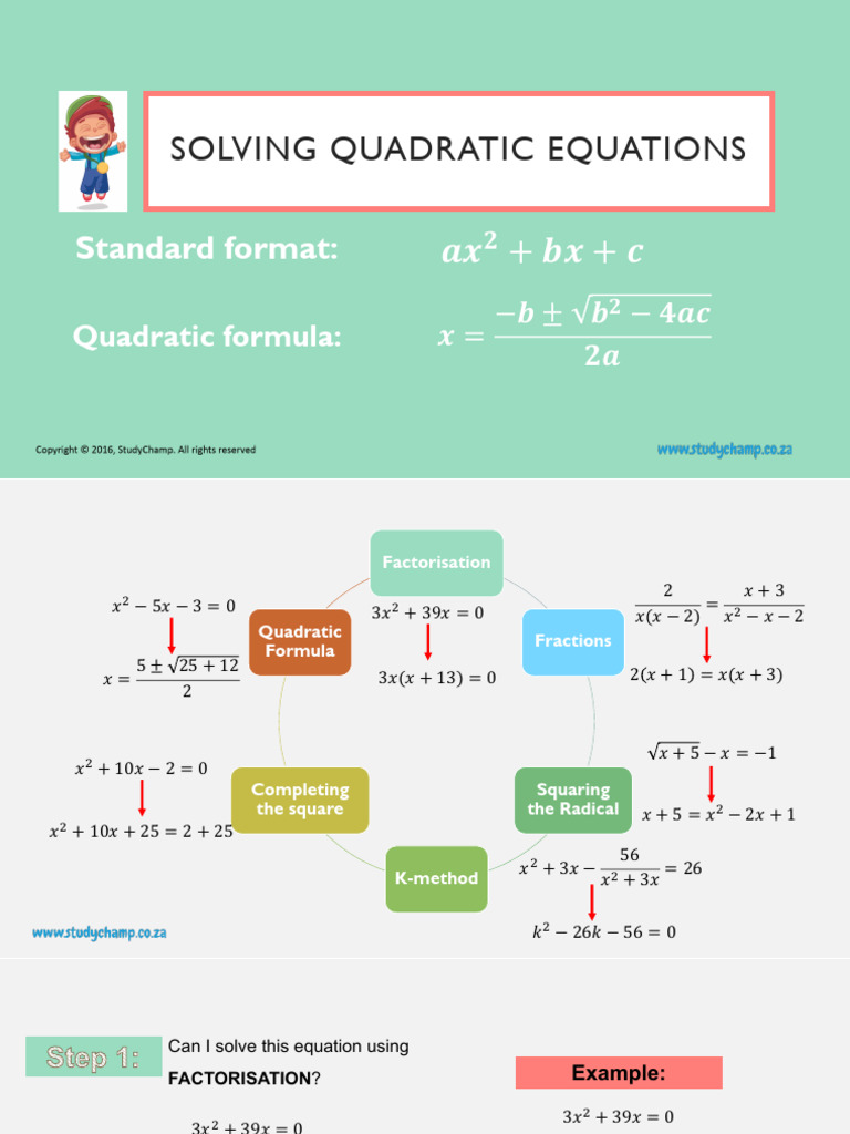 Gr11 Maths Quad Eq Summary | PDF | Factorization | Quadratic Equation