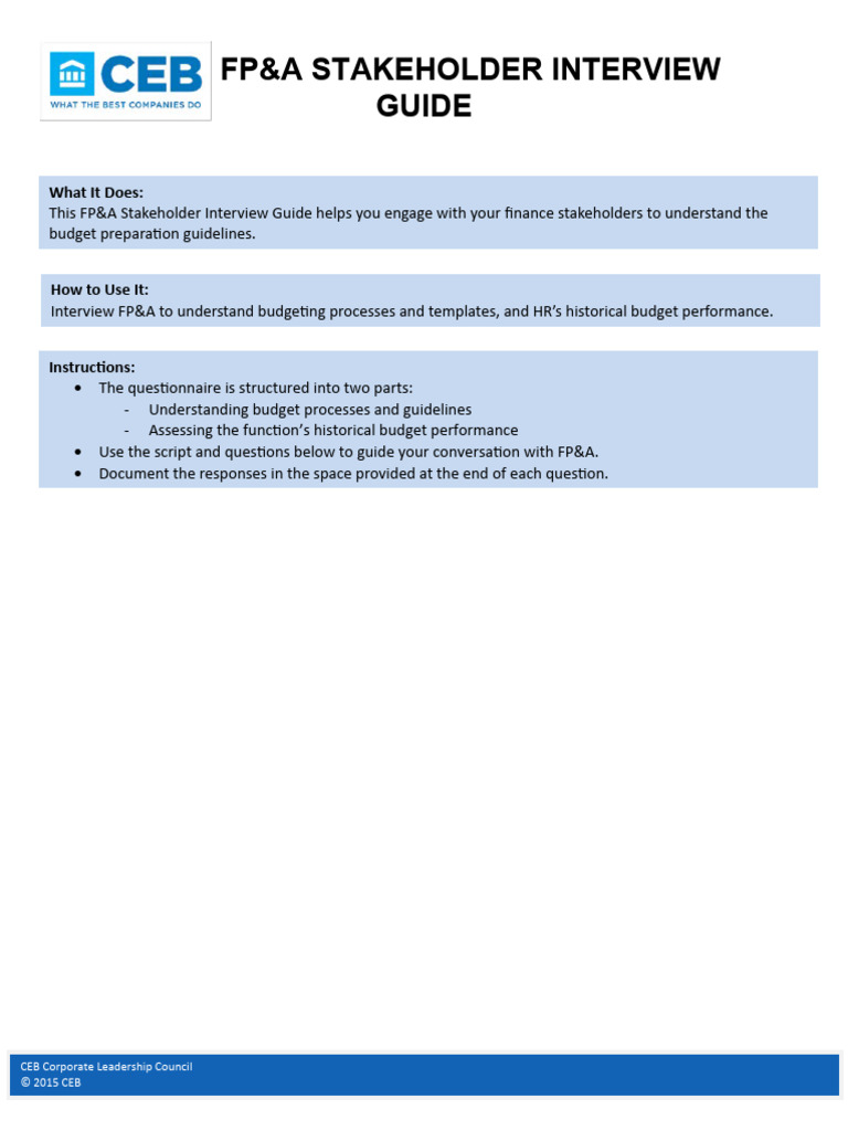 2.1 FP&A Stakeholder Interview Guide | PDF