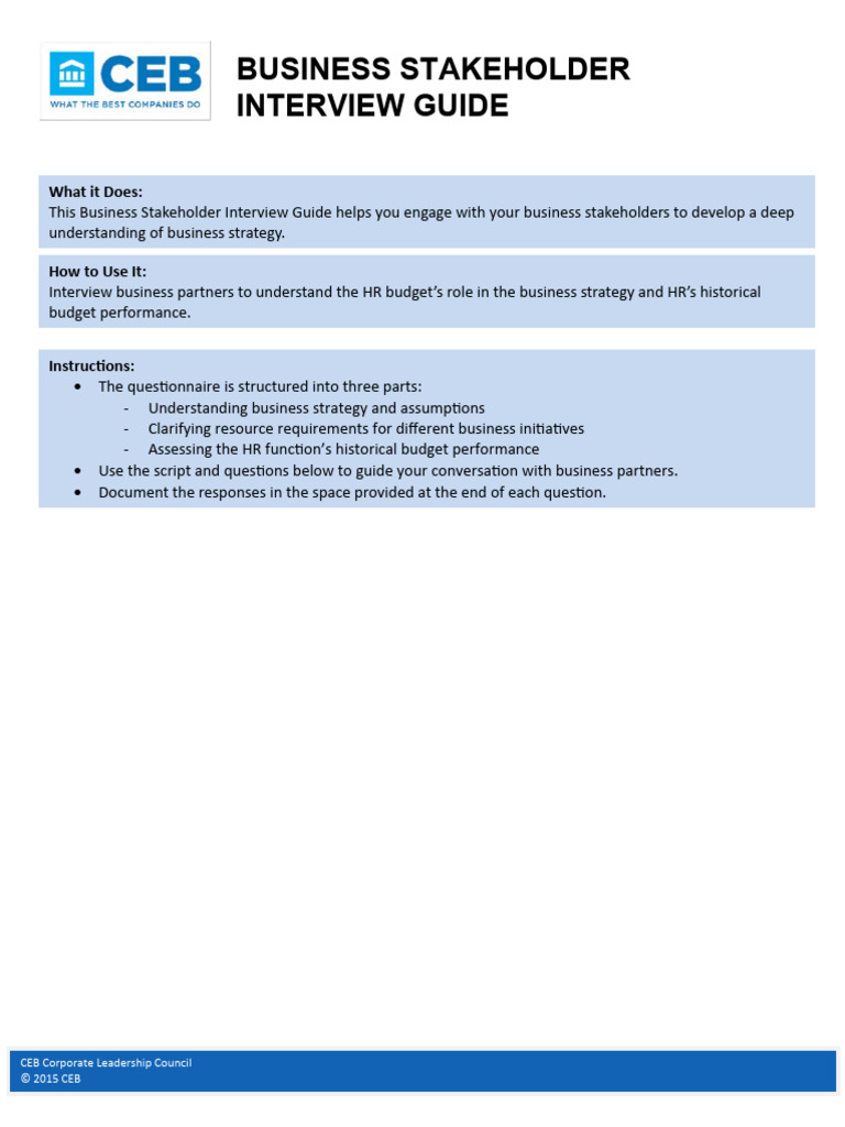 2.3 Business Stakeholder Interview Guide | PDF | Strategic Management ...