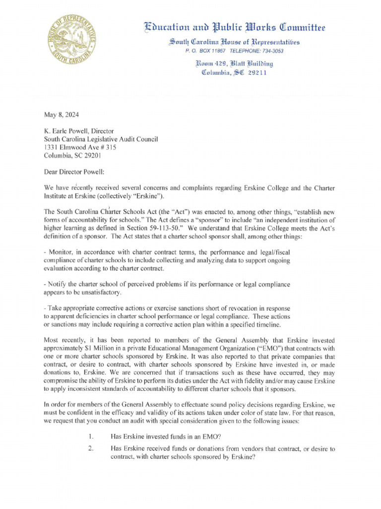 Letter To SC Legislative Audit Council | PDF