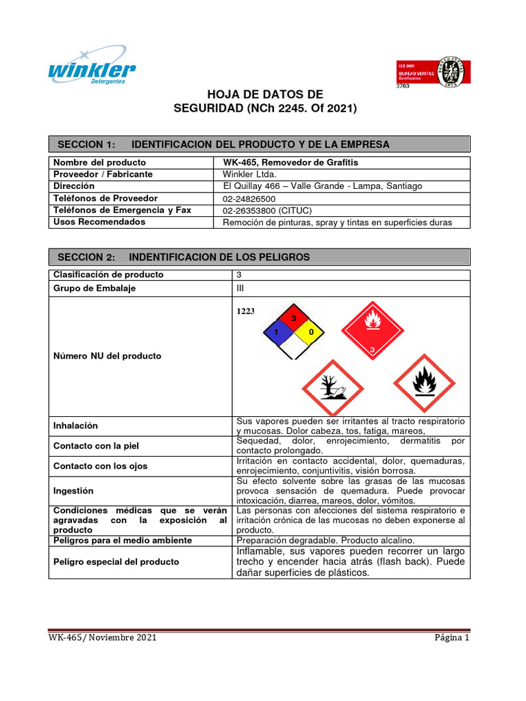WK 465 MSDS Removedor de Grafiti MSDS OK 2017 | PDF | Agua | Carbón