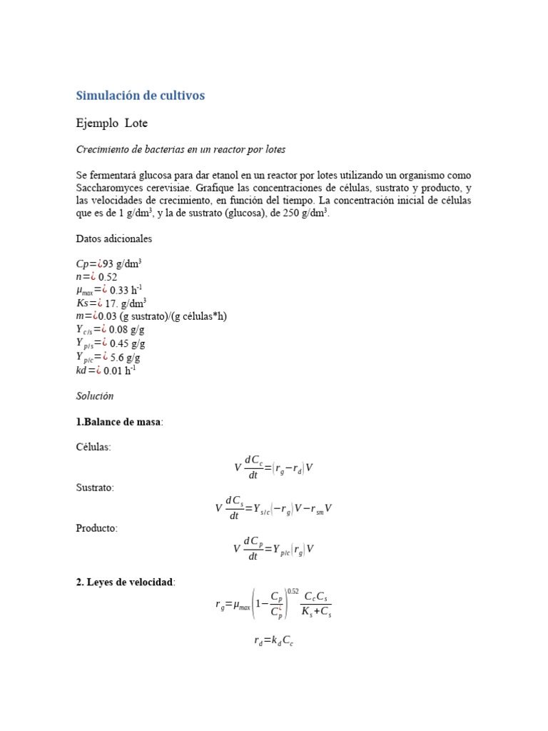 Simulación de Cultivos-Lote | PDF | Ecuaciones