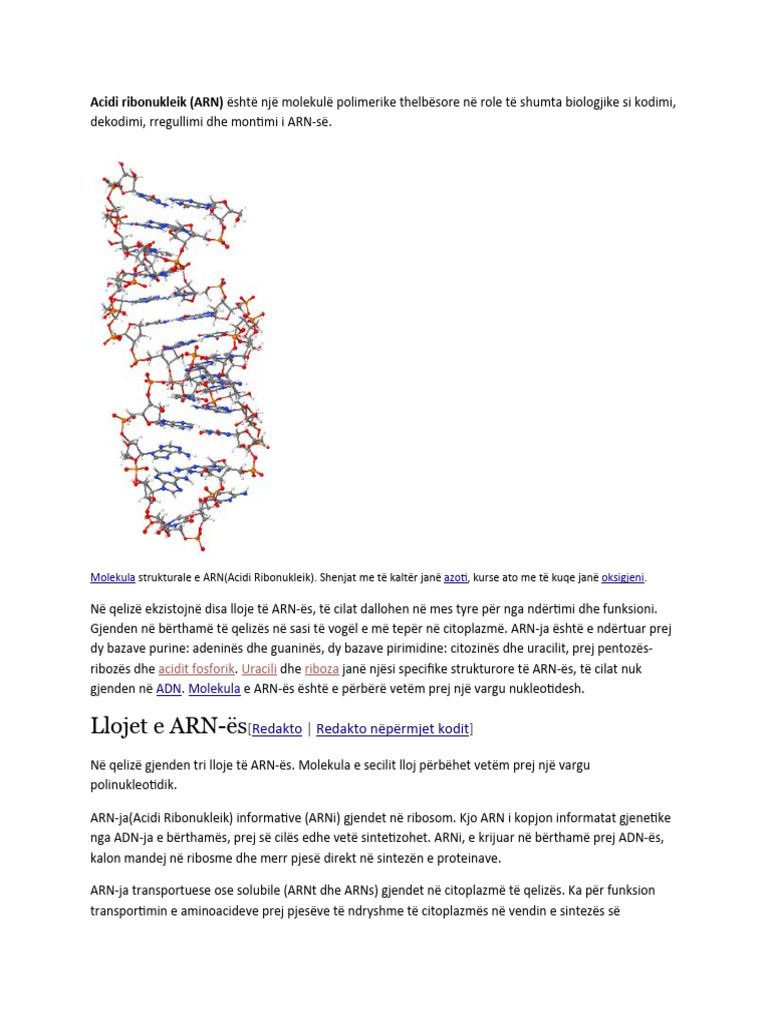 Llojet e ARN-ës: Acidi Ribonukleik (ARN) Është Një Molekulë Polimerike Thelbësore Në Role Të ...