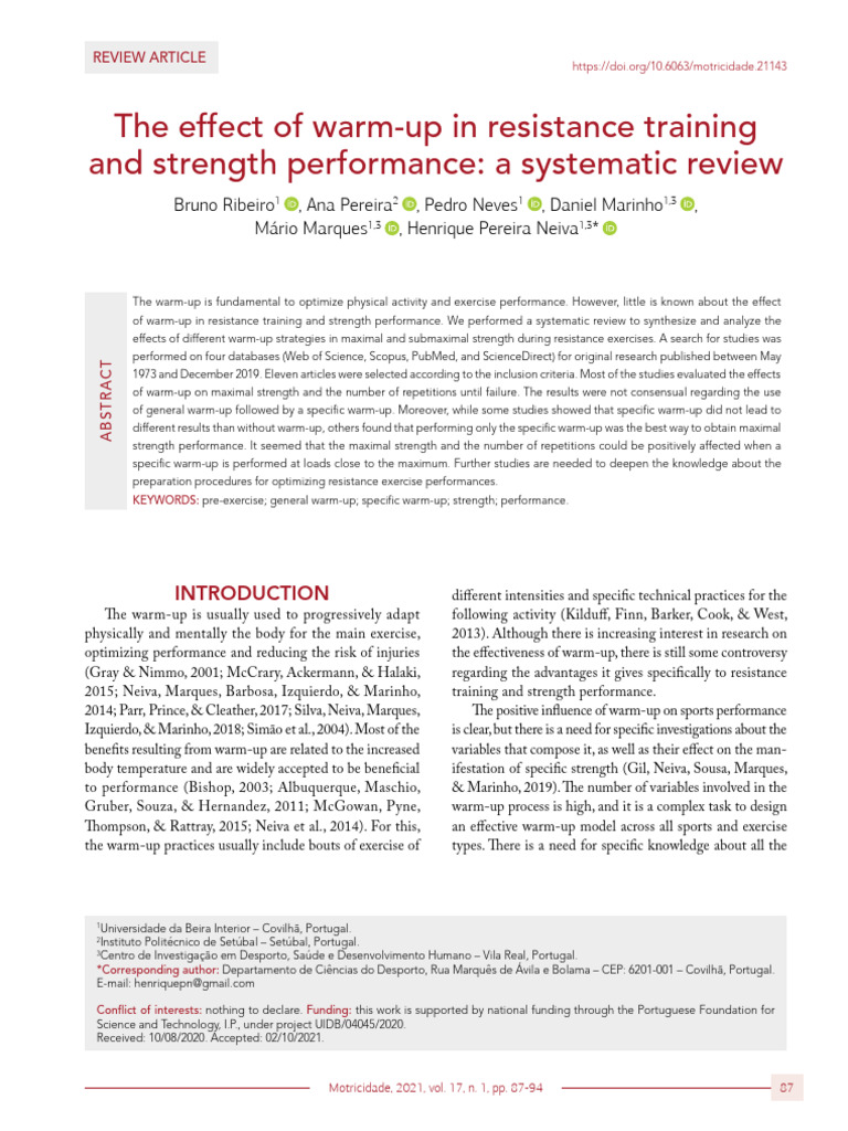The Effect of Warm-Up in Resistance Training and Strength Performance A ...