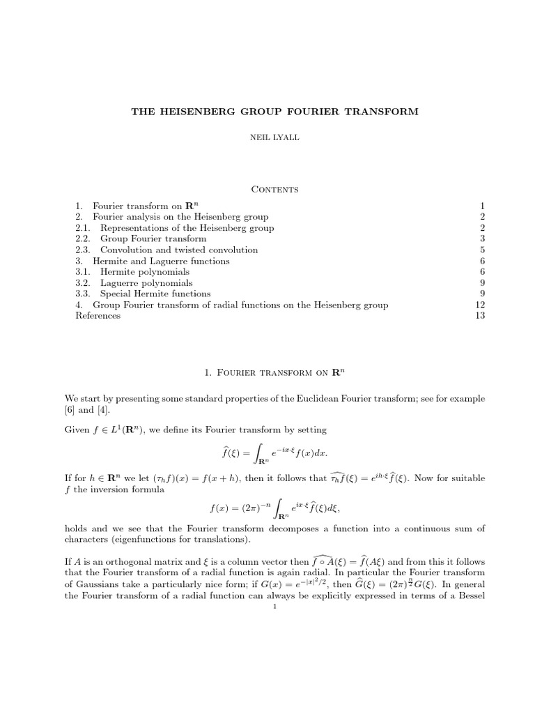 Heisenberg Group Fourier Transform | PDF | Fourier Transform | Convolution