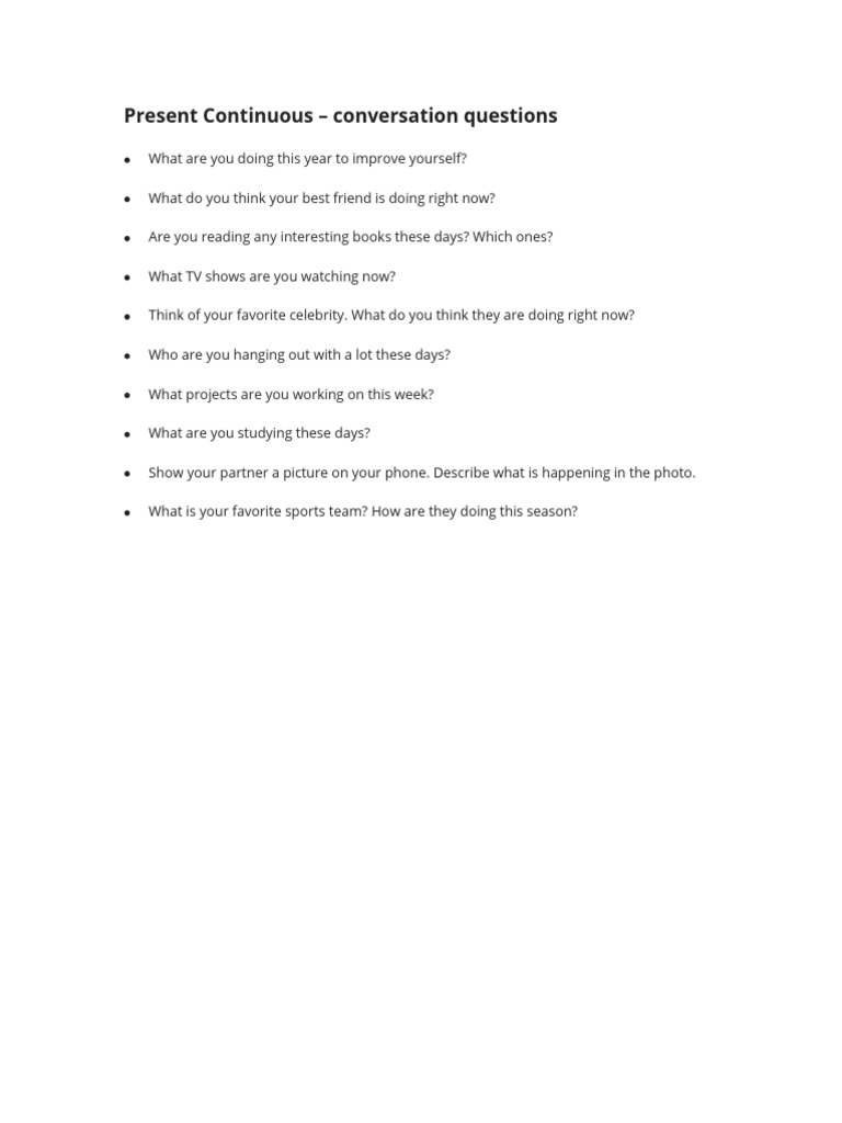 Tenses - Present Continuous - Conversation Questions | PDF