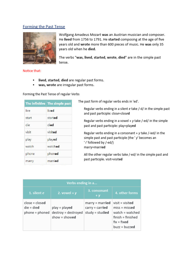 Tenses - Forming The Past Tense Regular and Irregular Verbs | PDF ...