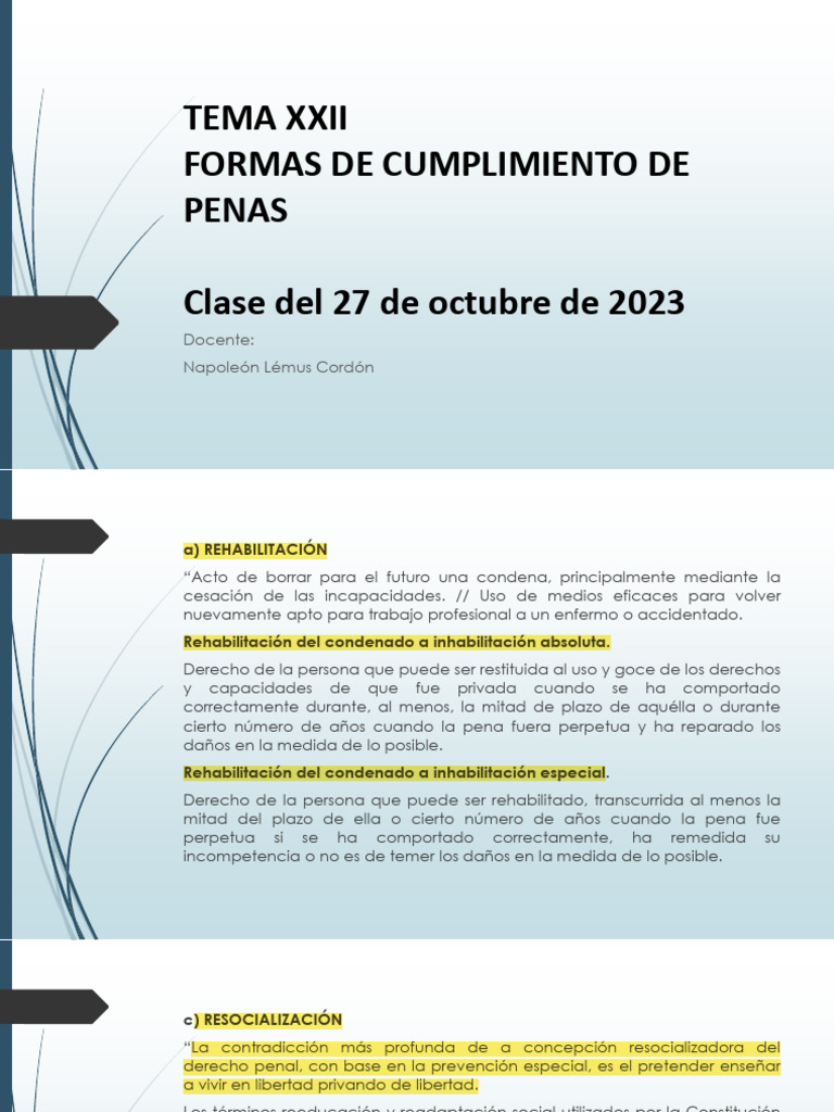 Tema Xxii Formas de Cumplimientos de Penas | PDF | Prisión | Castigos
