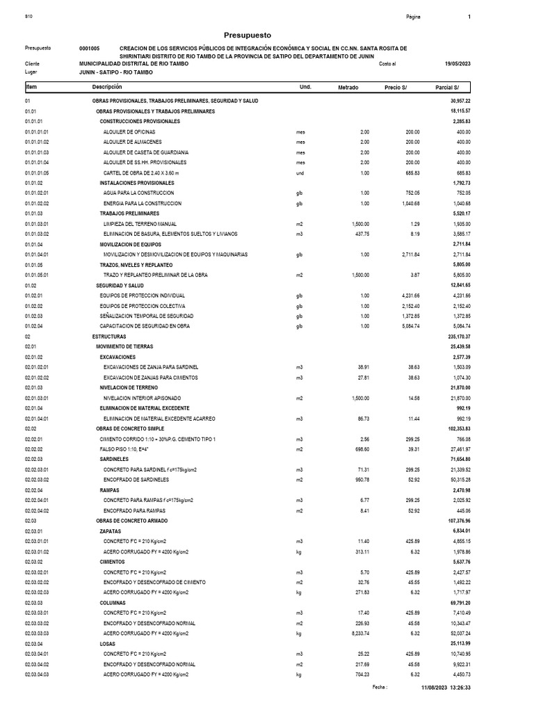 Presupuesto Parque | PDF | Hormigón | edificio