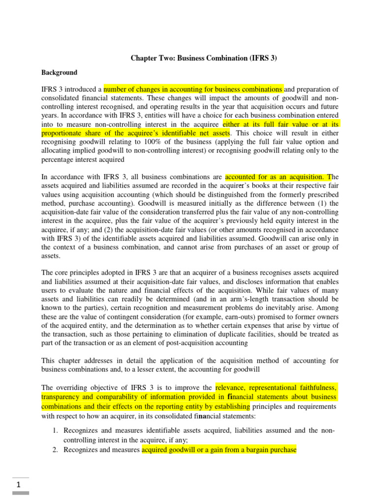 Chapter 3 Ifrs 3 Business Combination 2023 1 Pdf Mergers And