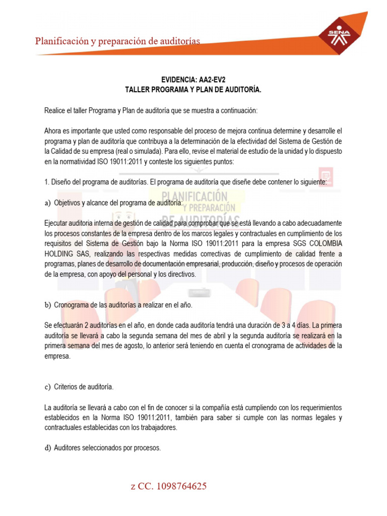 Formato - Evidencia - AA2 - Ev2 - Taller - Programa - y - Plan - de - Auditoria - Docx Yuleis ...