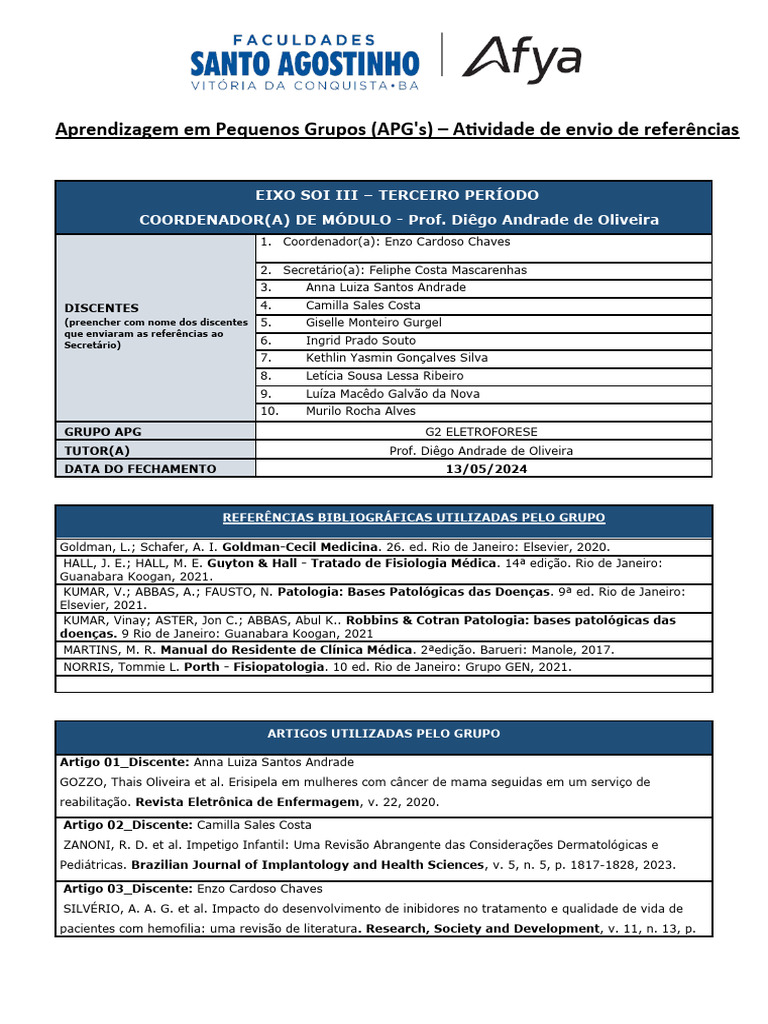 Modelo de Tarefa - Envio Das Referências - Apg | PDF | Epidemiologia | Medicina Clínica