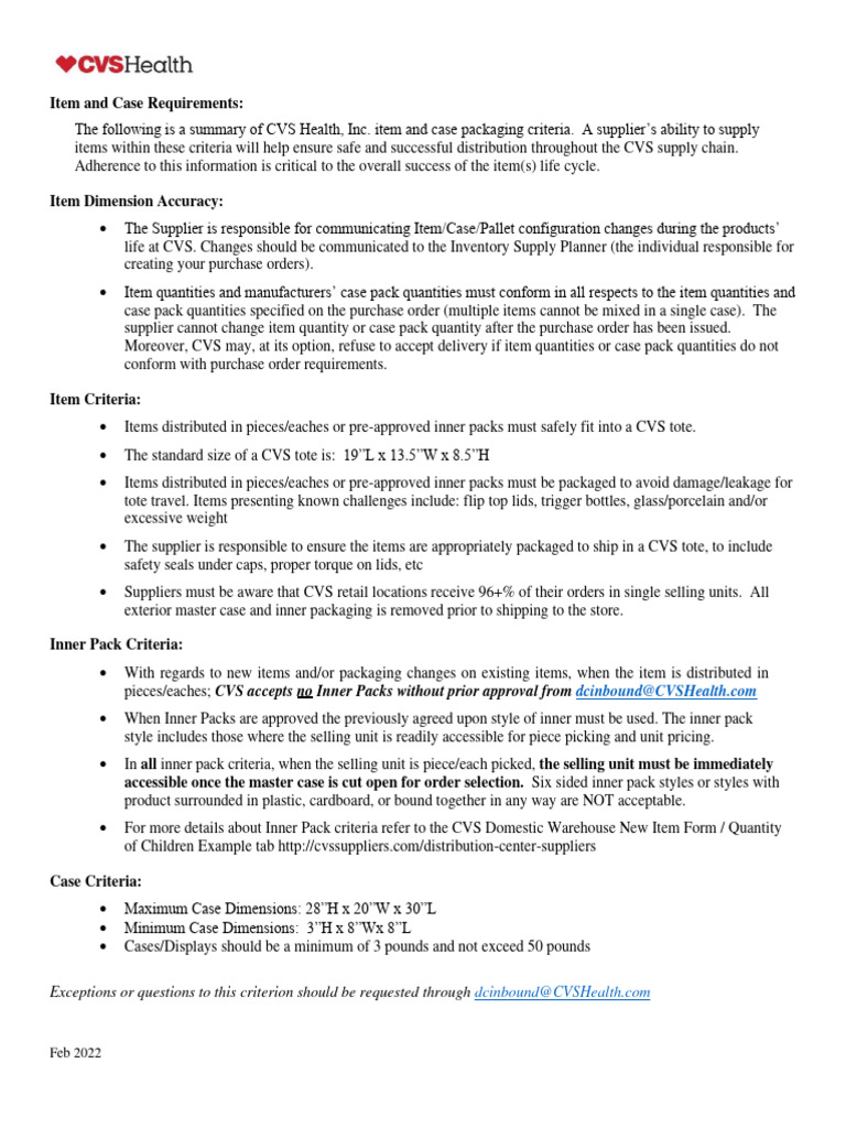CVS Health Item Packaging Guidelines | PDF | Supply Chain | Packaging ...