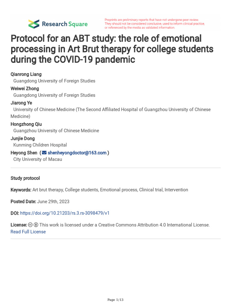 Protocol For An ABT Study - The Role of Emotional Processing in Art ...