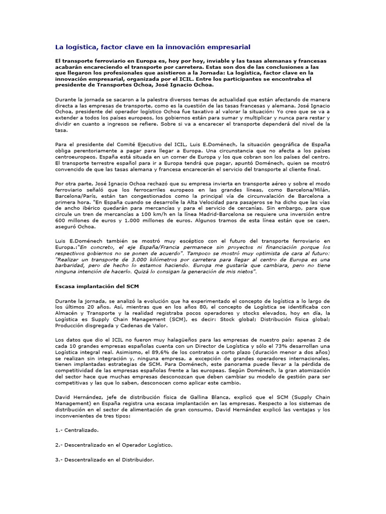 La Logística Factor Clave Lectura | PDF | Cadena de suministro | Logística