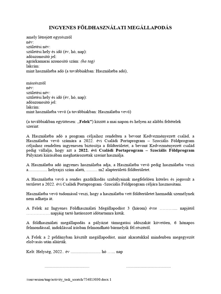 Ingyenes Foldhasznalati Megallapodas | PDF