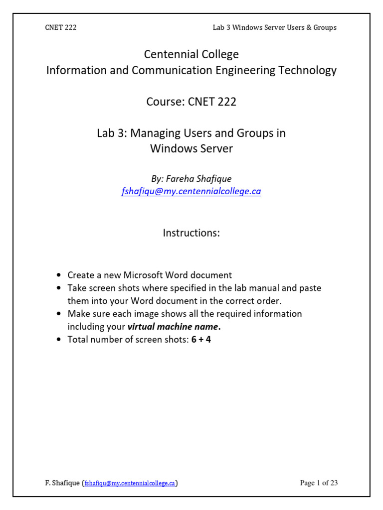 Lab03-WindowsServer UserAndGroups | PDF | Active Directory | User (Computing)