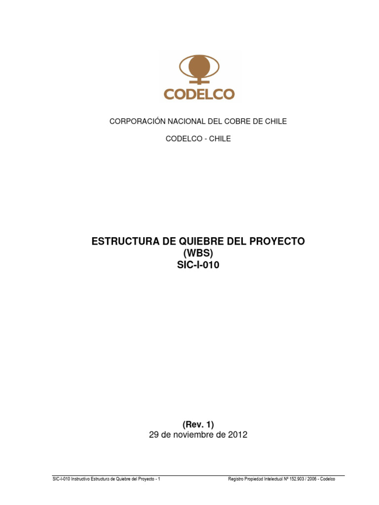 SIC-I-010_Instructivo Estructura de Quiebre del Proyecto_Rev1 | PDF | Minería | Chile