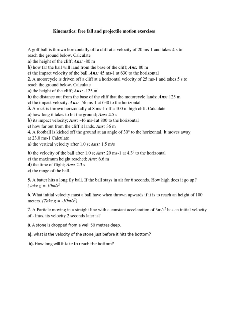Projectile Motion Questions | PDF | Acceleration | Projectiles