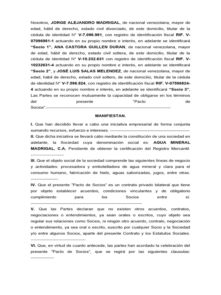 Acuerdo de Sociedad | PDF | Sociedad de responsabilidad limitada