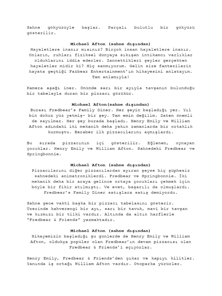 Fanon Fnaf Tv-Series Script Ep-1 (TR) | PDF