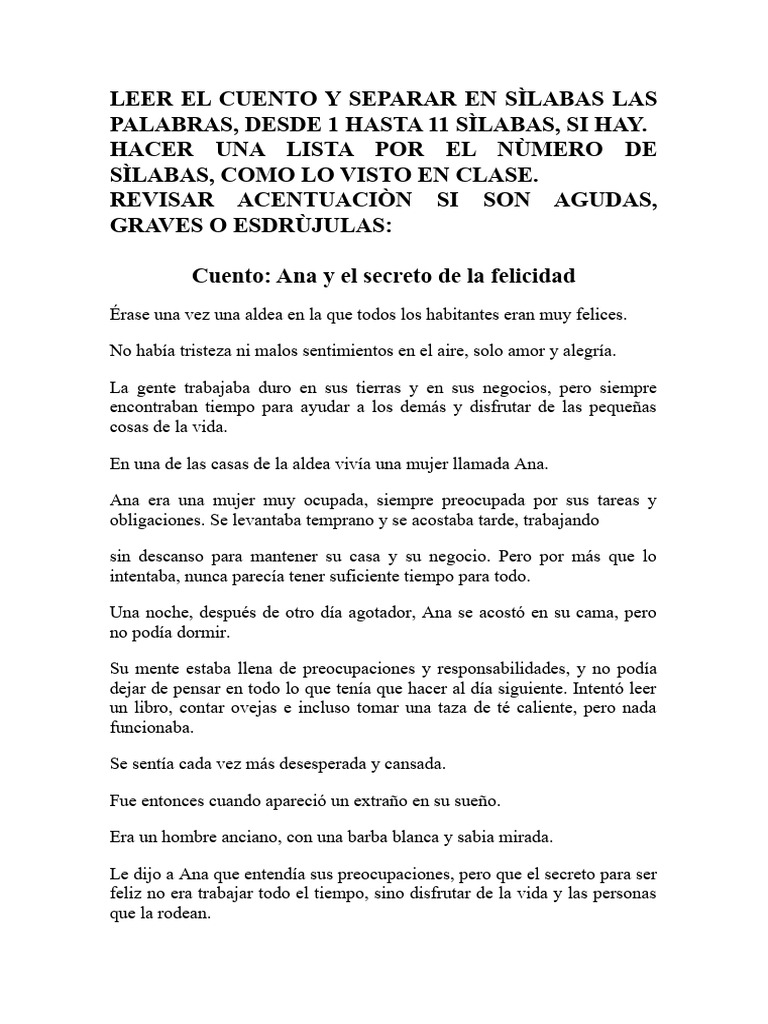 Actividad para Conocer Las Sìlabas y Acentuaciòn. | PDF | Felicidad | Amor