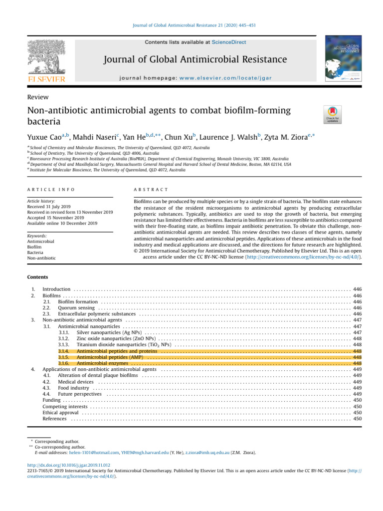 Cao 2020. Non-Antibiotic Antimicrobial Agents To Combat Biofilm-Forming ...