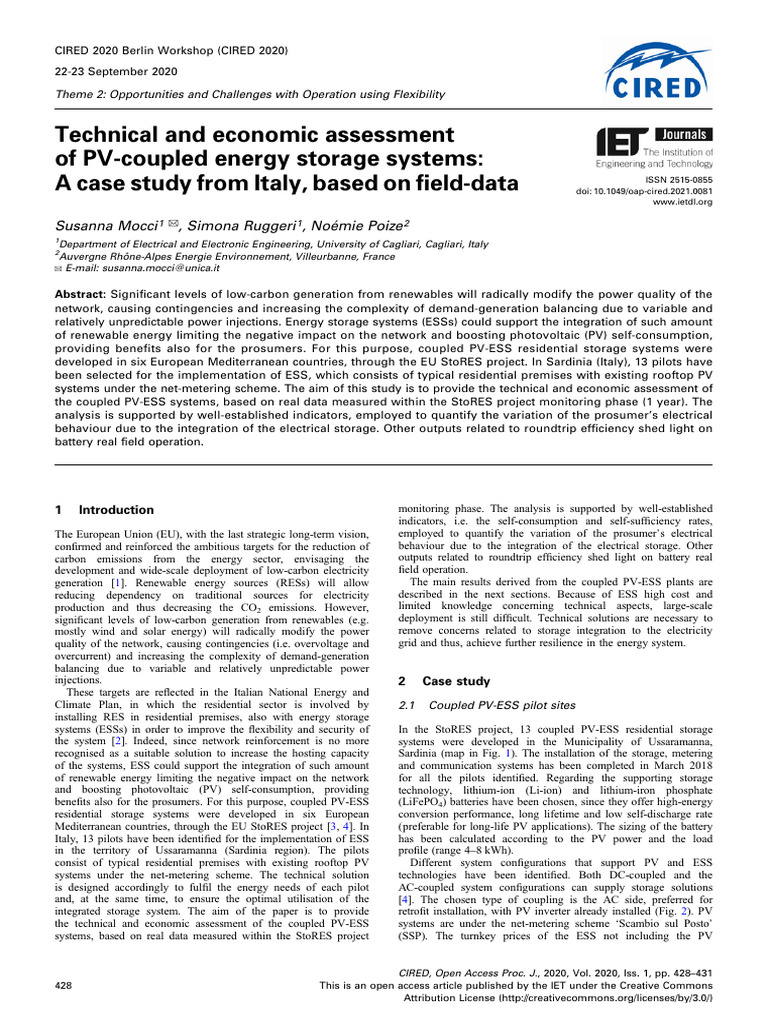 Technical and Economic Assessment of PV-coupled Energy Storage Systems ...