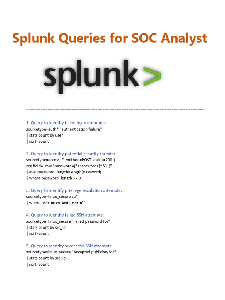 Splunk Queries For SOC Analysts | PDF | Phishing | Telecommunications