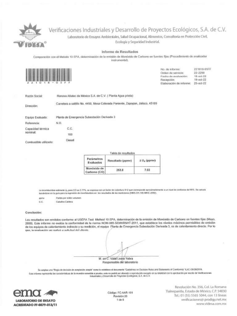 221018-05FF Renova Atlatec de México (Planta Agua Prieta) Epa 10 | PDF