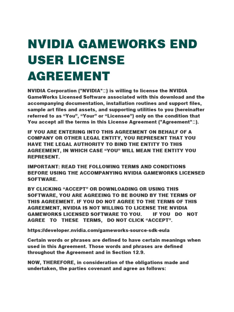NvidiaGameworks License | Download Free PDF | Source Code | License