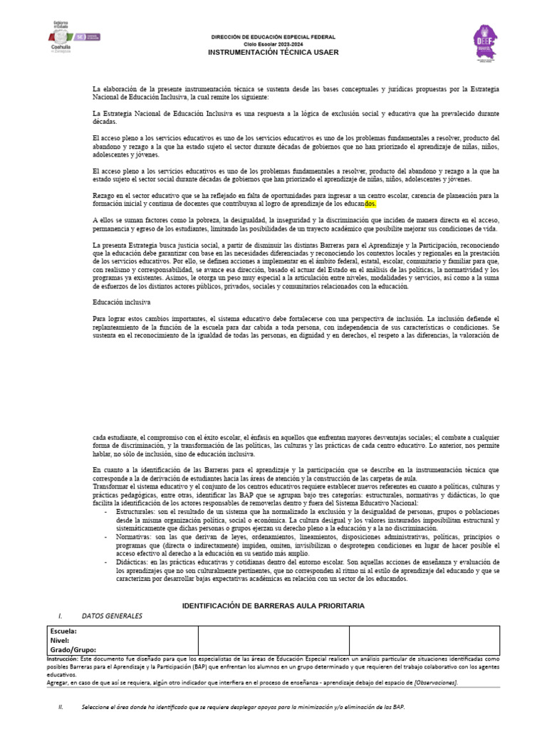 Instrumentación Técnica DEEF 2023-2024 EDITADA | PDF | Evaluación | Salón de clases