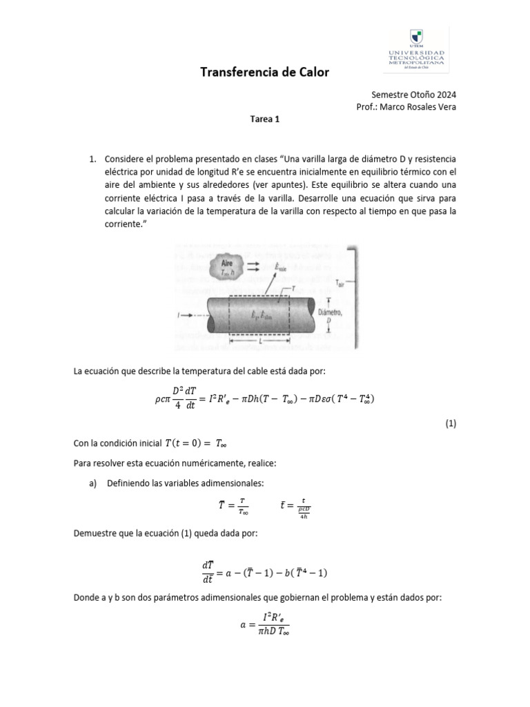 Transferencia de Calor Tarea 1 2024 1 | PDF | Temperatura ...