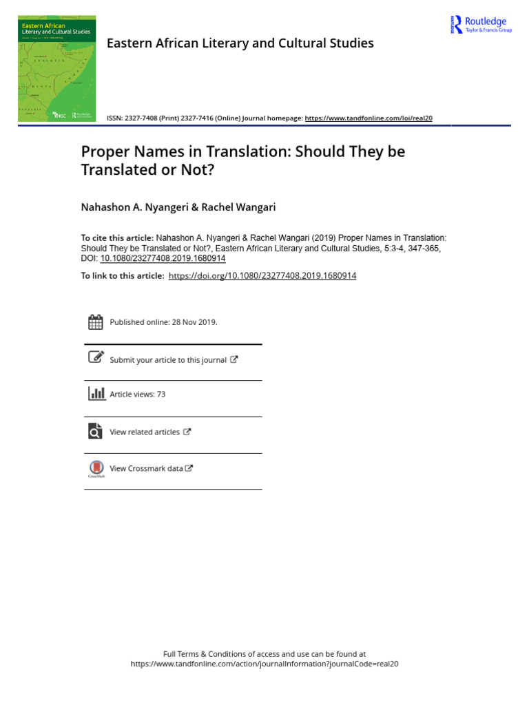 Nyangeri - Proper Names in Translation | Download Free PDF ...