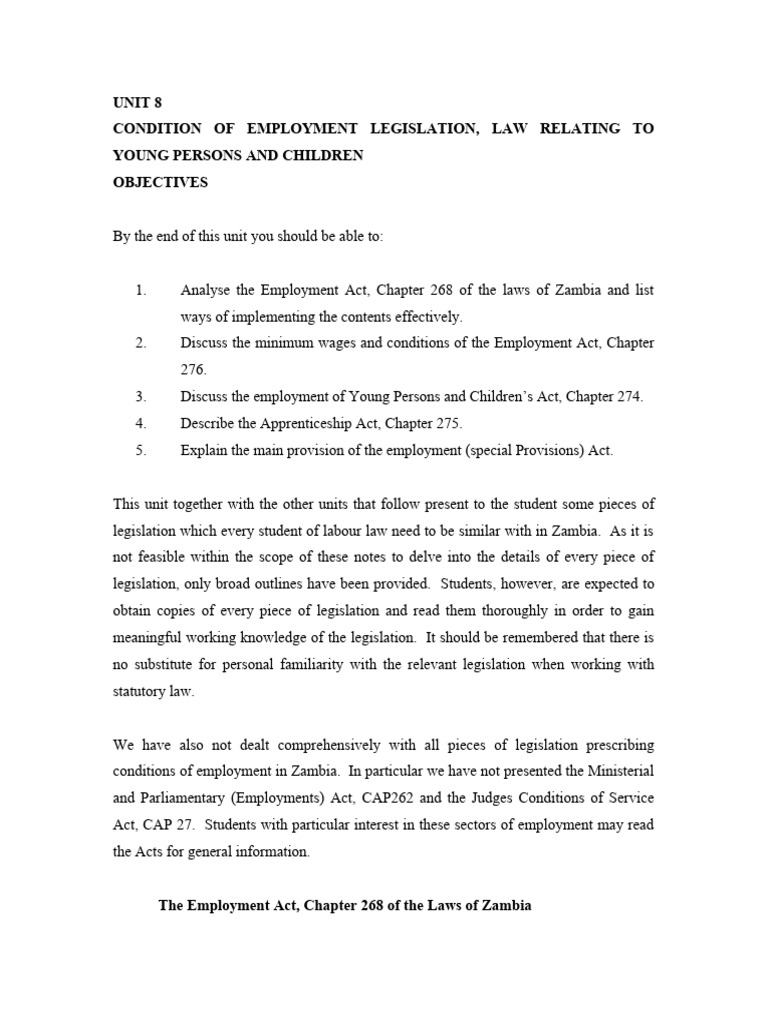 Employment Laws for Young Persons in Zambia | PDF | Employment | Labour Law