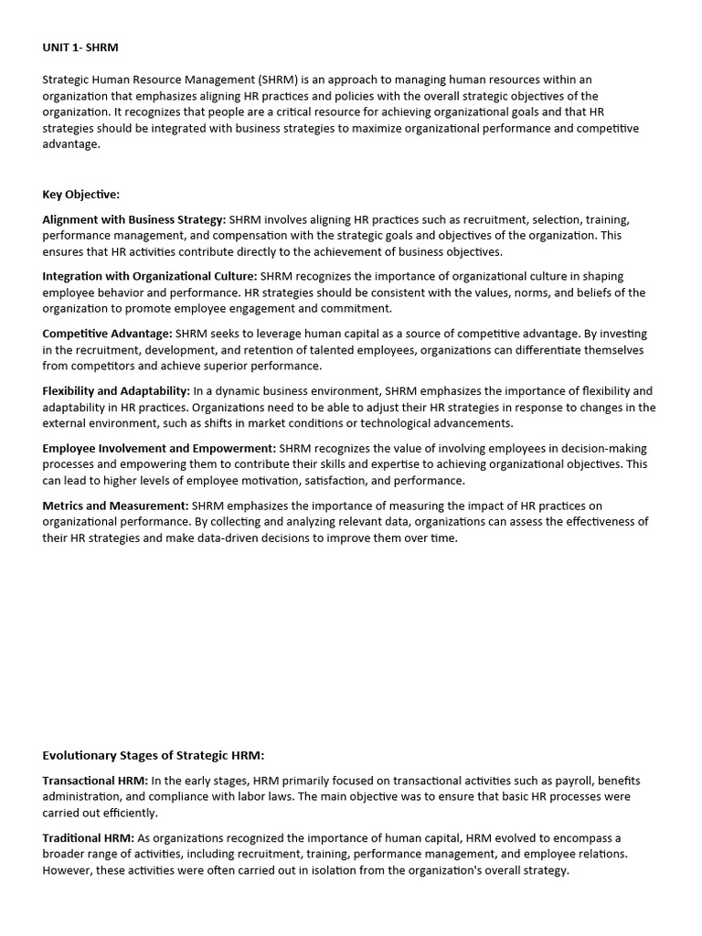 Unit 1 - SHRM | PDF | Human Resource Management | Human Resources