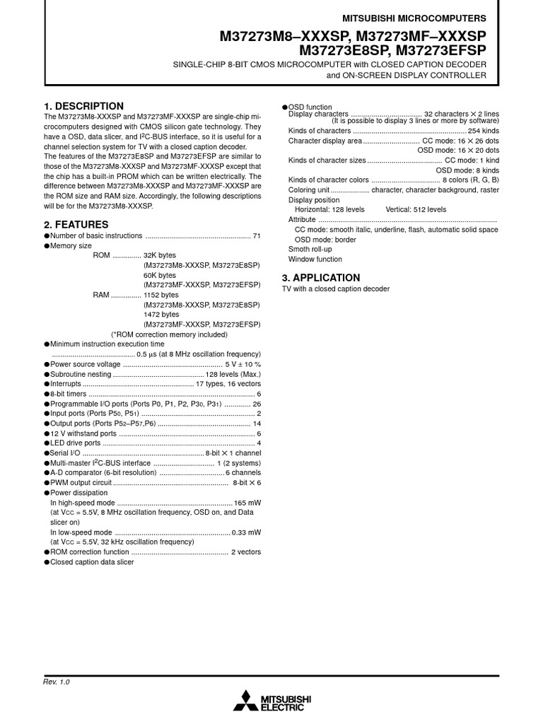 M37273M8 Datasheet | Download Free PDF | Input/Output | Central Processing Unit