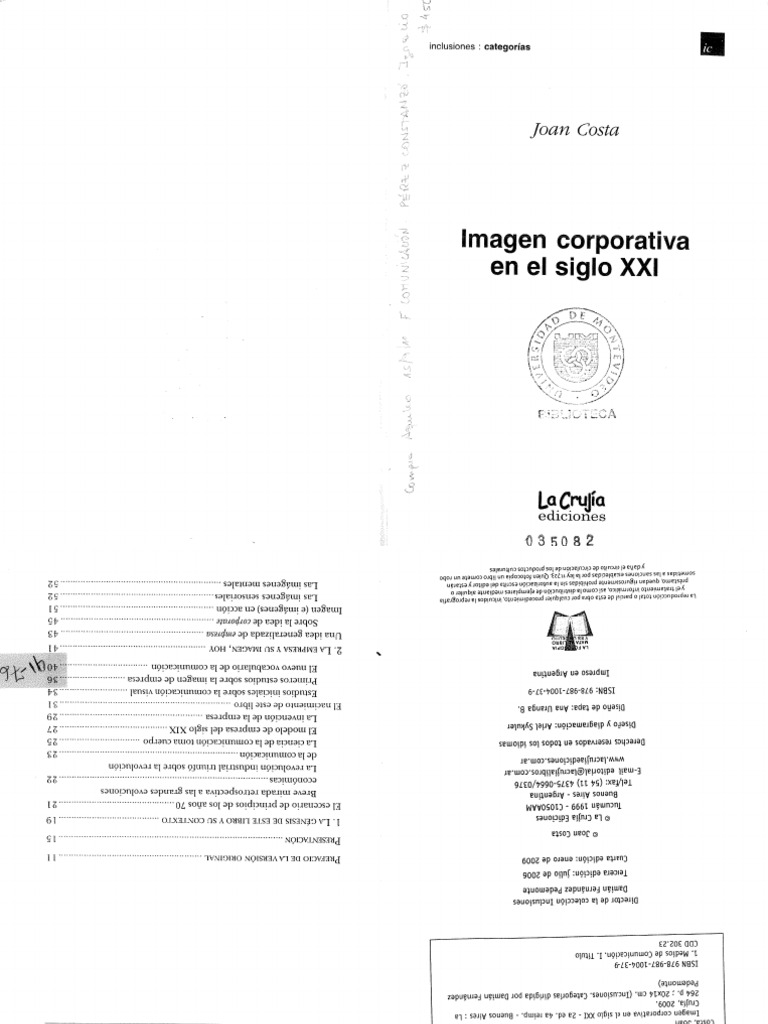 Joan Costa Imagen Corporativa en El Siglo XXI 4â°ed Pp. 41-76 y Pp. 191 ...