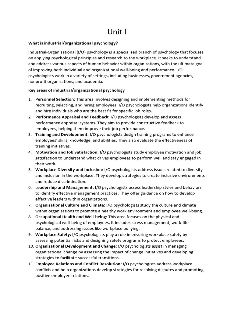 Unit I Industrial Psycology | PDF | Industrial And Organizational ...