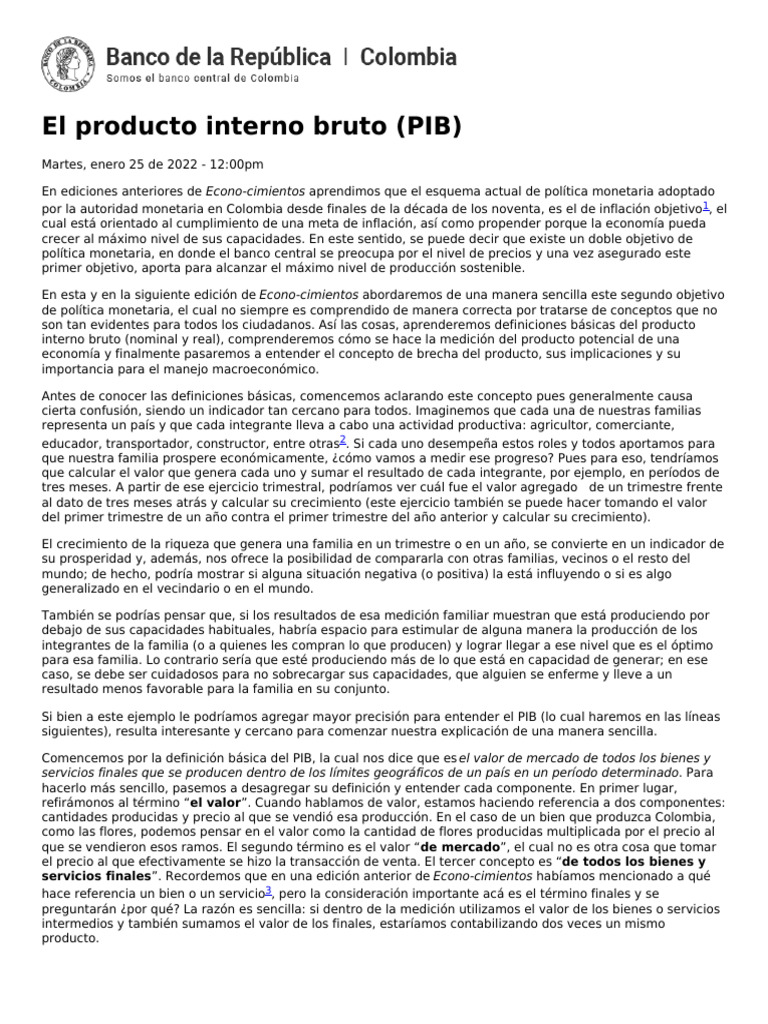 El Producto Interno Bruto Pib Pdf Producto Interno Bruto Precios