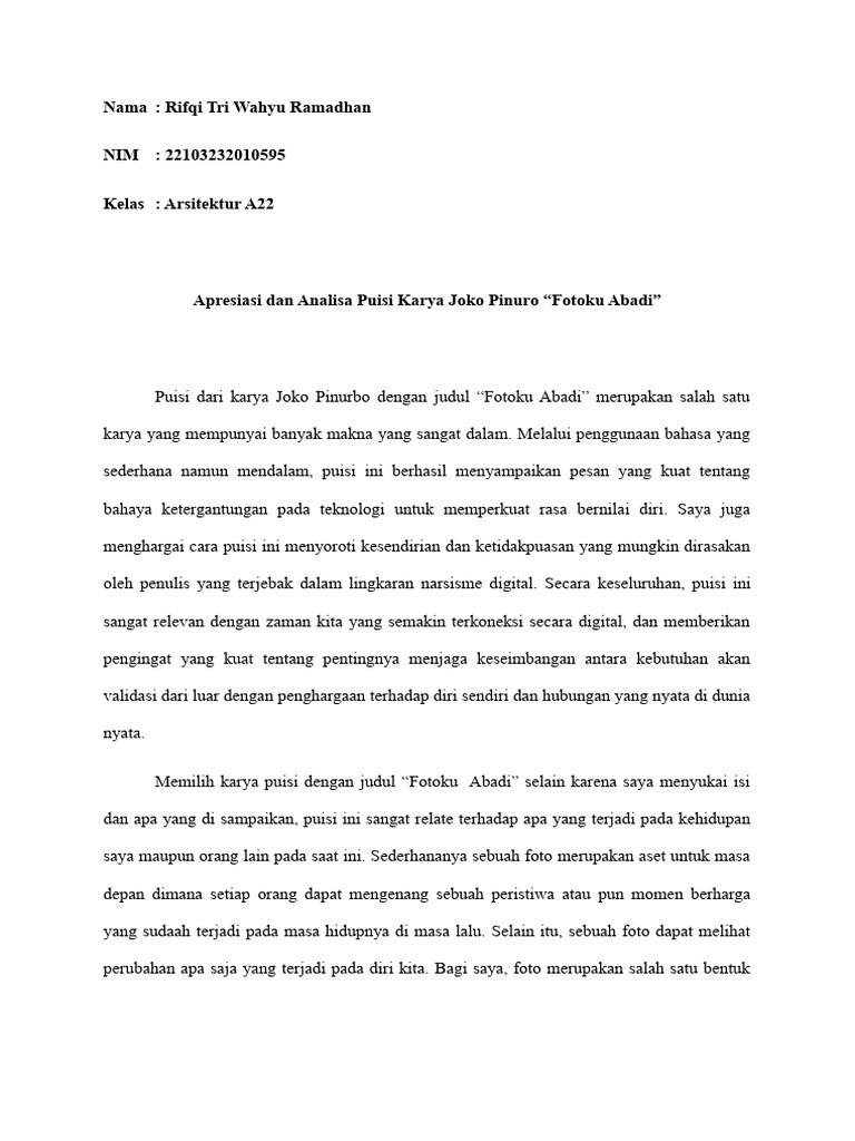 Analisis Puisi "Fotoku Abadi" | PDF