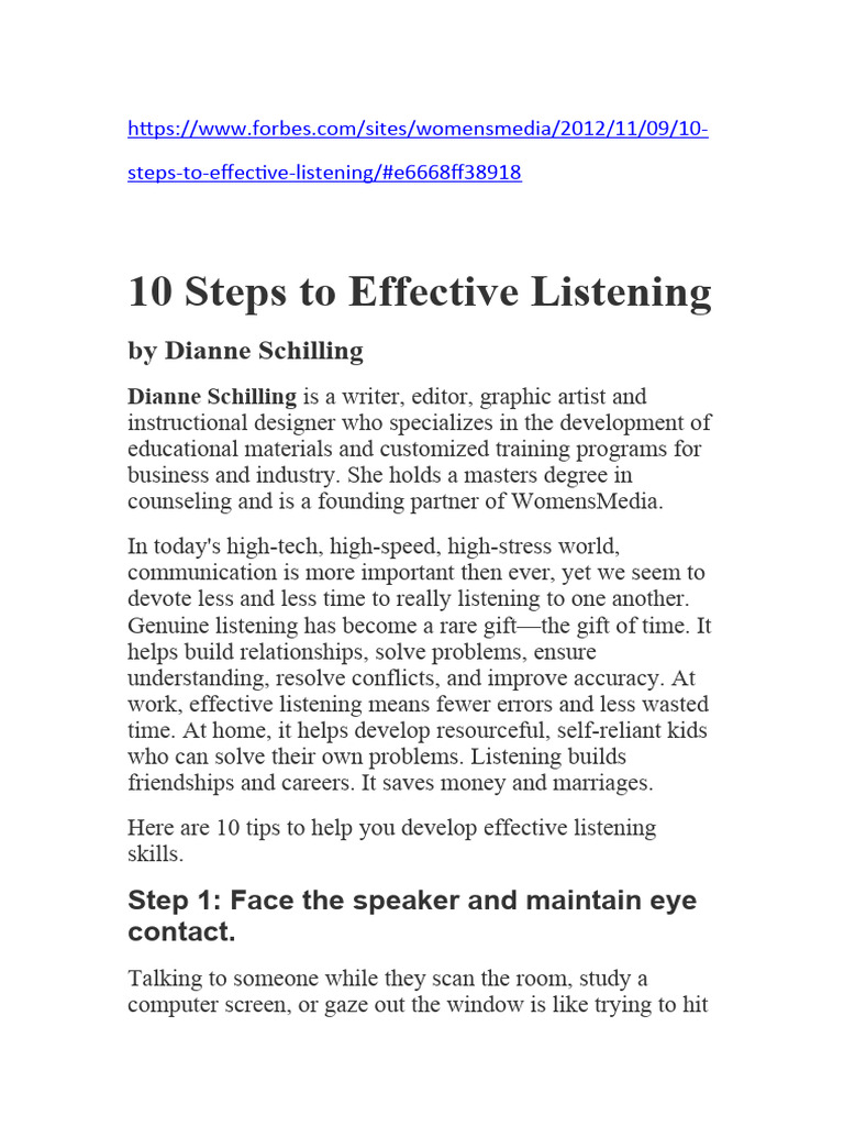 10 Steps to Effective Listening Skills | PDF | Body Language | Empathy