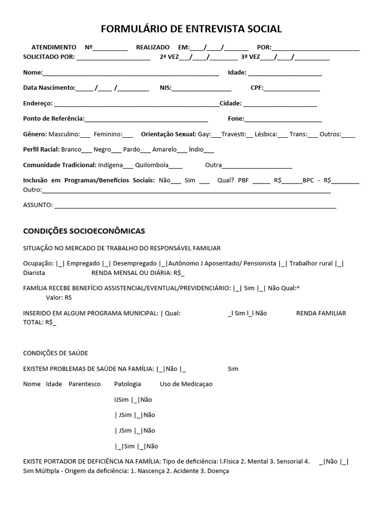Formulário de Entrevista Social | PDF