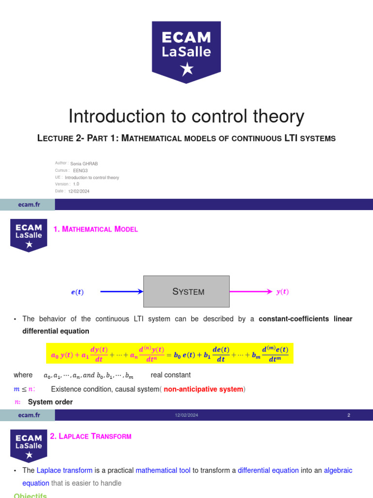 Lecture 2 Part 1 | PDF | Laplace Transform | Equations