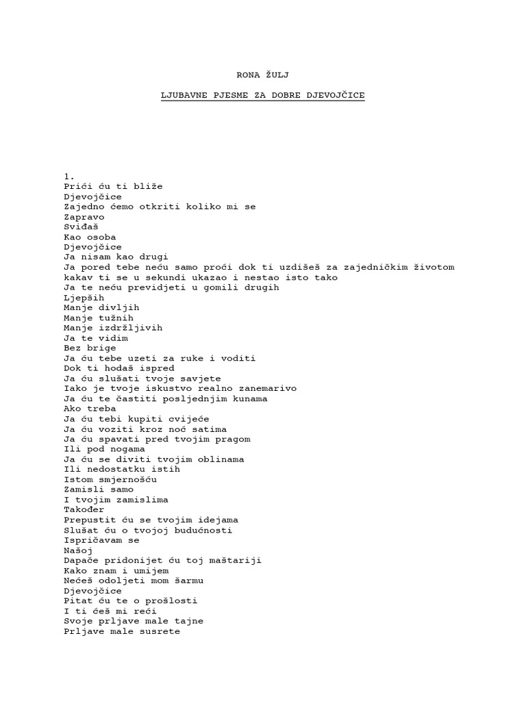 Rona Zulj Ljubavne Pjesme Za Dobre Djevojcice | PDF